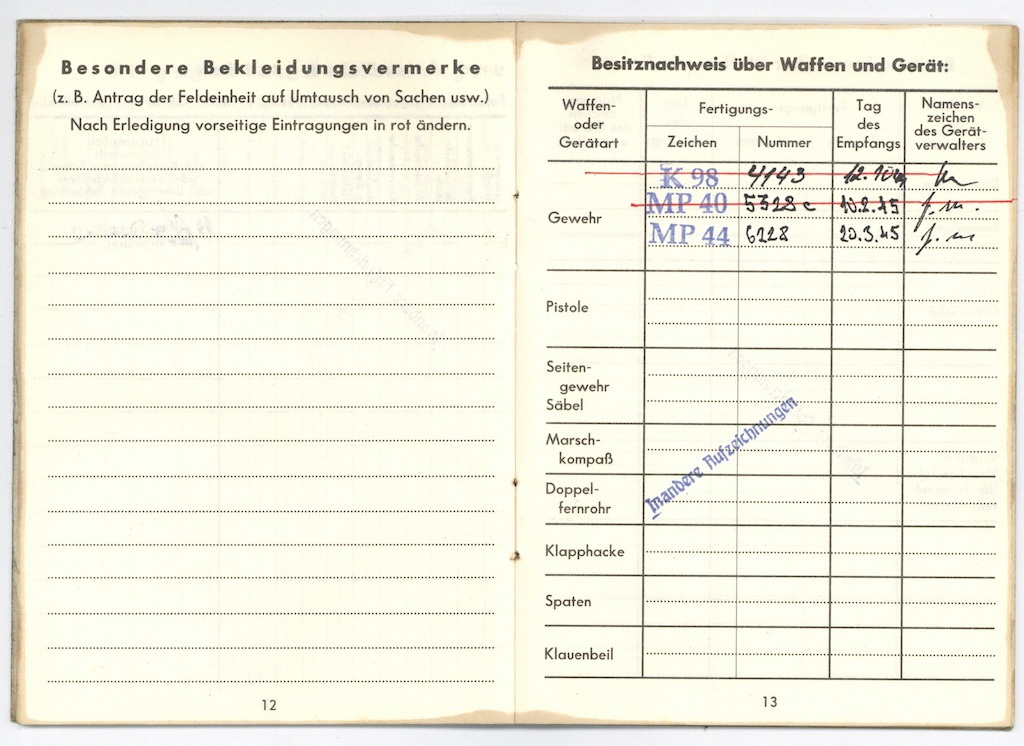 WW2 German Nazi WAFFEN SS TOTENKOPF PANZER DIVISION NCO SOLDBUCH ID stamped