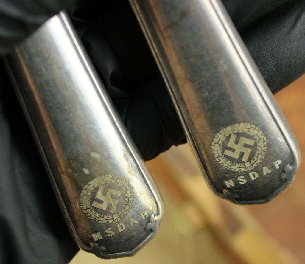 large NSDAP Nazi party salad spoon and fork in case made partially from ...