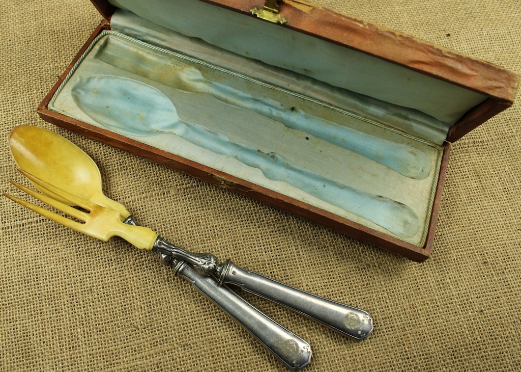 large NSDAP Nazi party salad spoon and fork in case made partially from ...