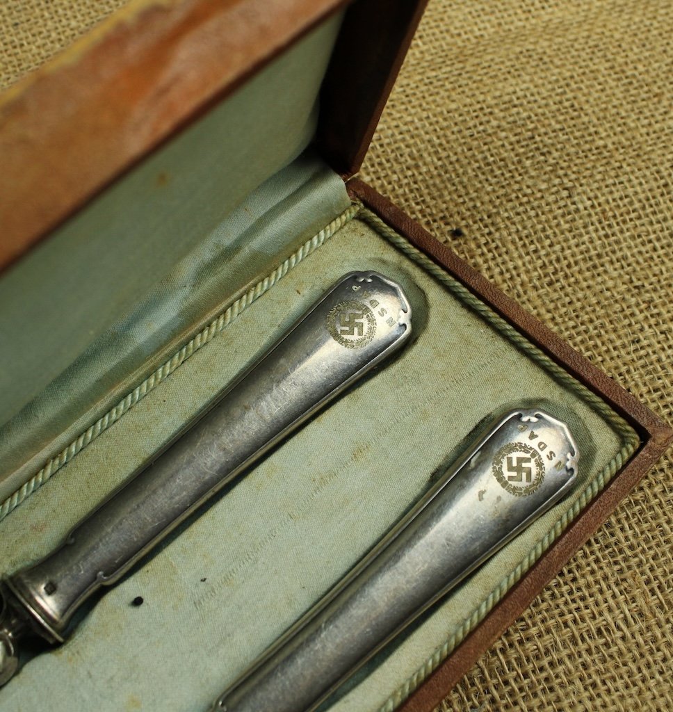 large NSDAP Nazi party salad spoon and fork in case made partially from ...