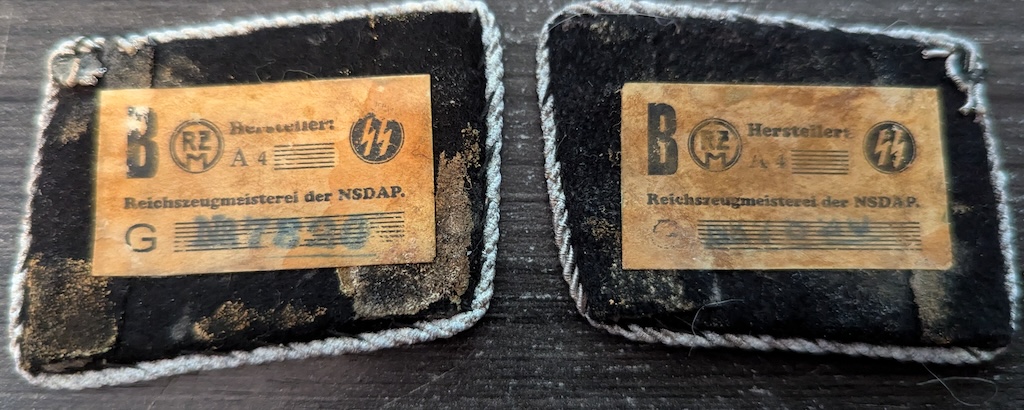 WAFFEN SS high leader officer collar tab set oakleaf with both RZM tags