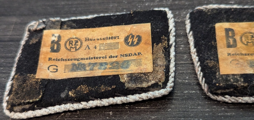 WAFFEN SS high leader officer collar tab set oakleaf with both RZM tags