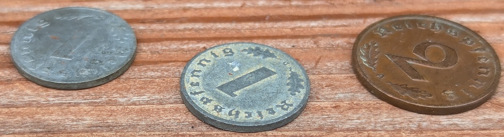 WW2 GERMAN NAZI lot of 3 DEUTSCHE COINS THIRD REICH ORIGINAL PERIOD WAR ...