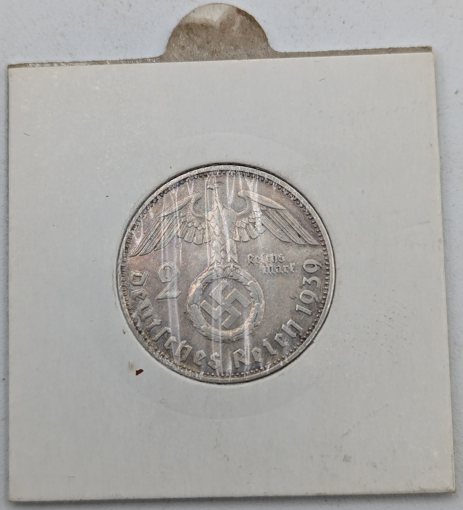 WW2 german Nazi Third Reich HINDENBURG silver coin 2 REICHS MARK