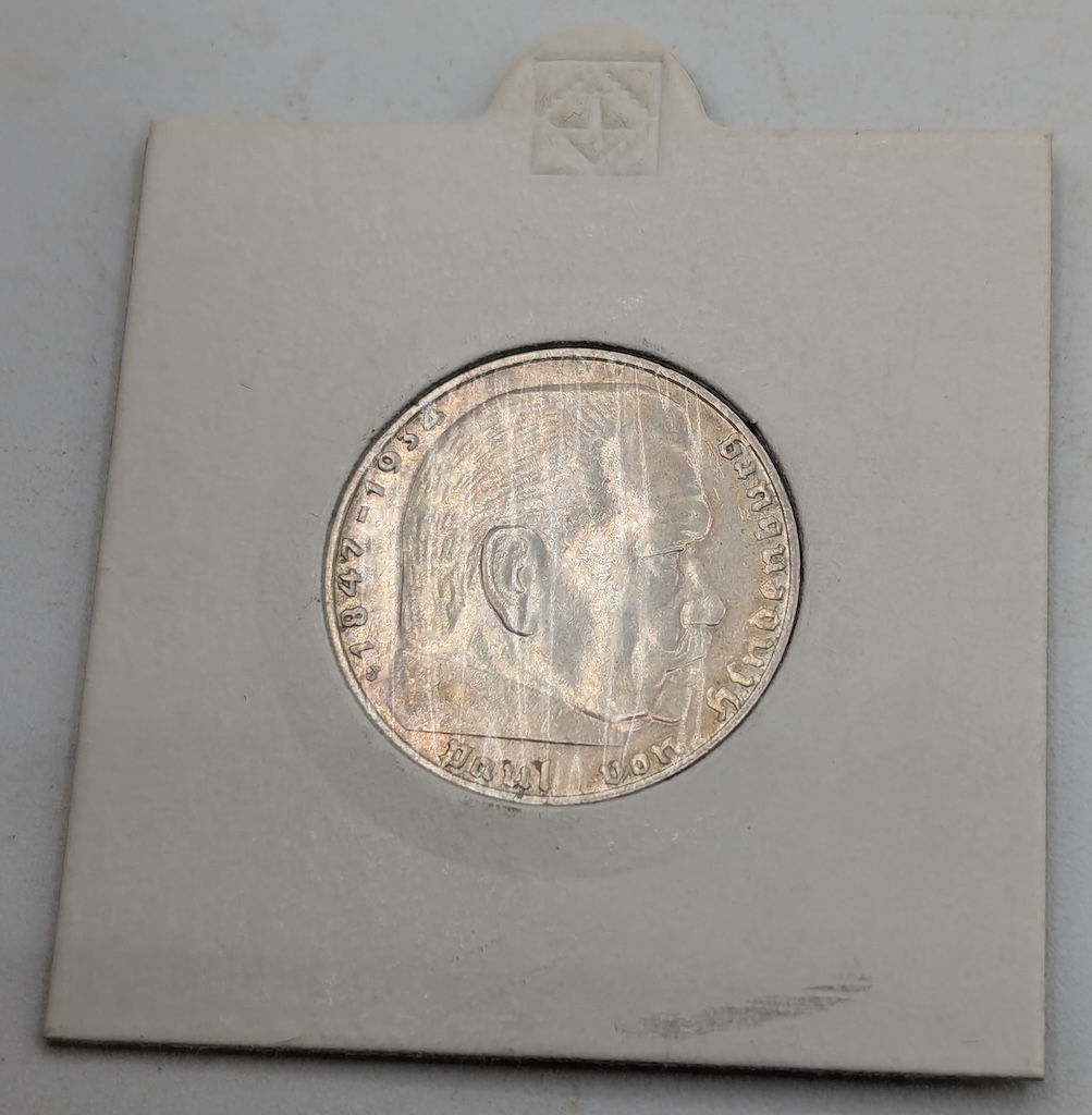 WW2 german Nazi Third Reich HINDENBURG silver coin 2 REICHS MARK