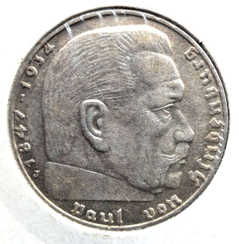 WW2 german Nazi Third Reich HINDENBURG silver coin 2 REICHS MARK