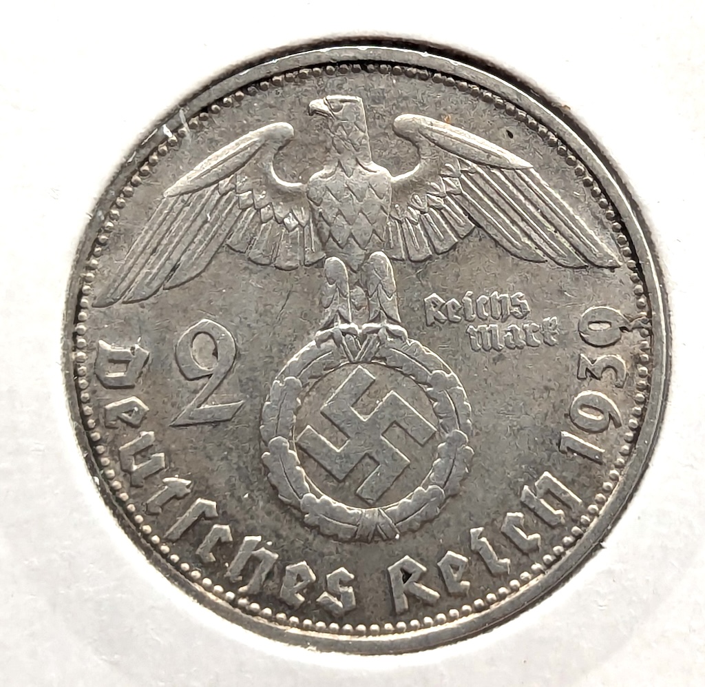 WW2 german Nazi Third Reich HINDENBURG silver coin 2 REICHS MARK