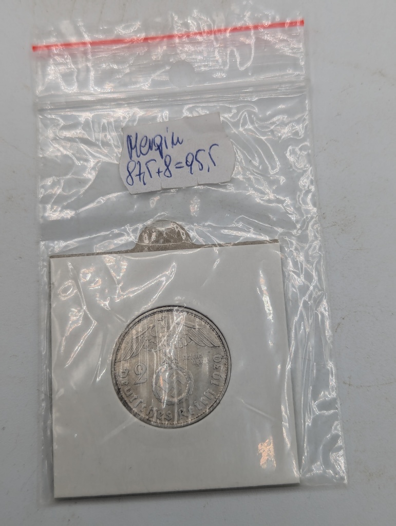 WW2 german Nazi Third Reich HINDENBURG silver coin 2 REICHS MARK