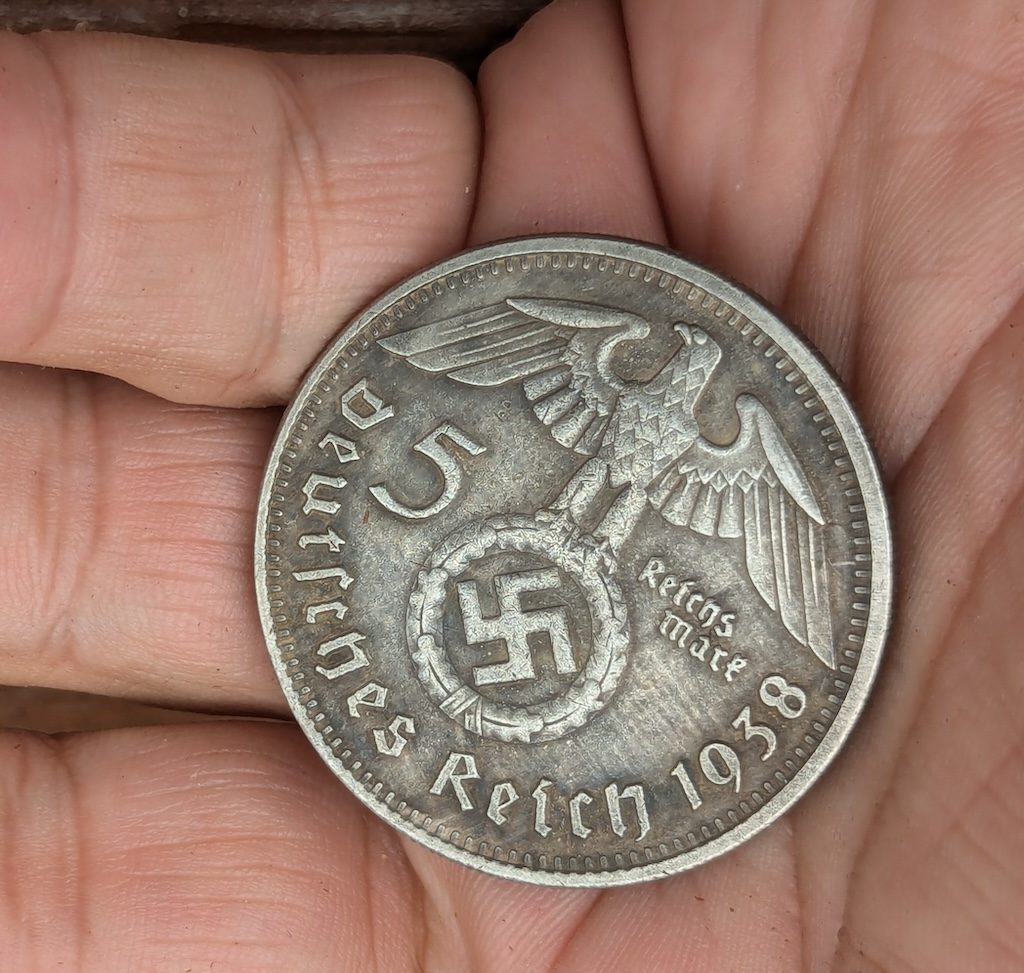 WW2 GERMAN NAZI very large Hindenburg COIN 5 reichs mark THIRD REICH ...