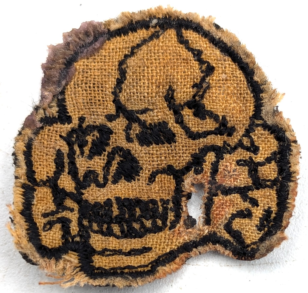 WW2 German Nazi WAFFEN SS TOTENKOPF cloth patch skull cap removed ...
