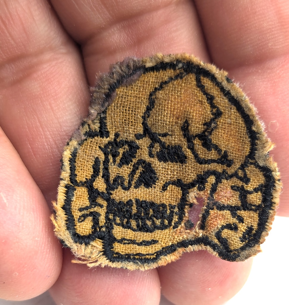 WW2 German Nazi WAFFEN SS TOTENKOPF cloth patch skull cap removed ...