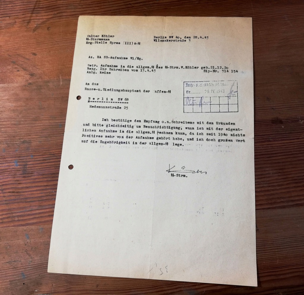 WW2 German Nazi WAFFEN SS hand made signed SS officer document - letter ...