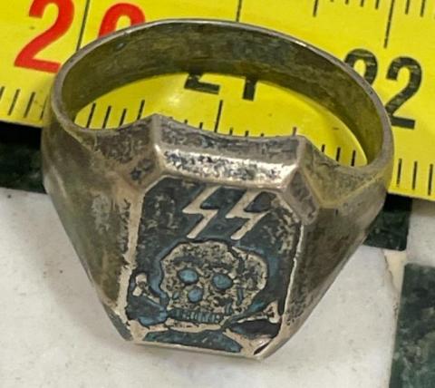 WW2 German Nazi WAFFEN SS TOTENKOPF skull silver ring