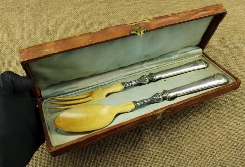 large NSDAP Nazi party salad spoon and fork in case made partially from ...