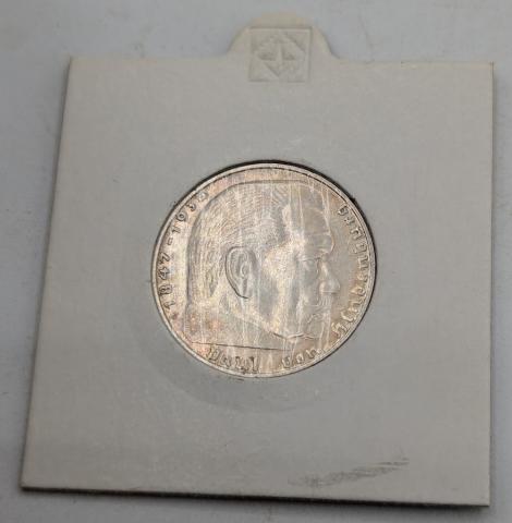 WW2 german Nazi Third Reich HINDENBURG silver coin 2 REICHS MARK