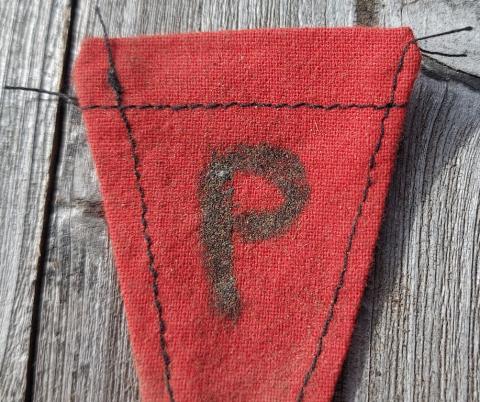 Concentration camp inmate's patch red triangle political prisoner "P ...