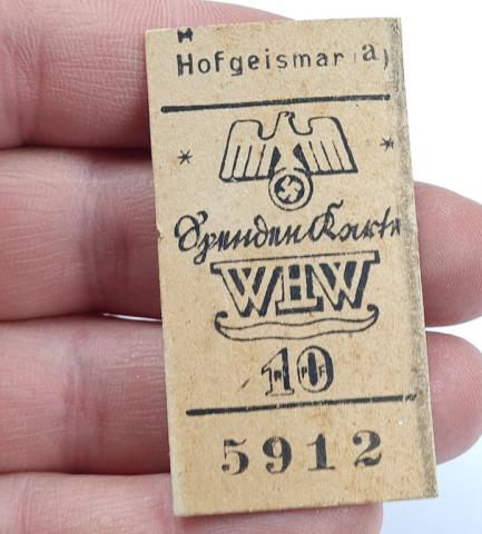 WW2 German Nazi train ticket of German winter aid WHW reichsbahn