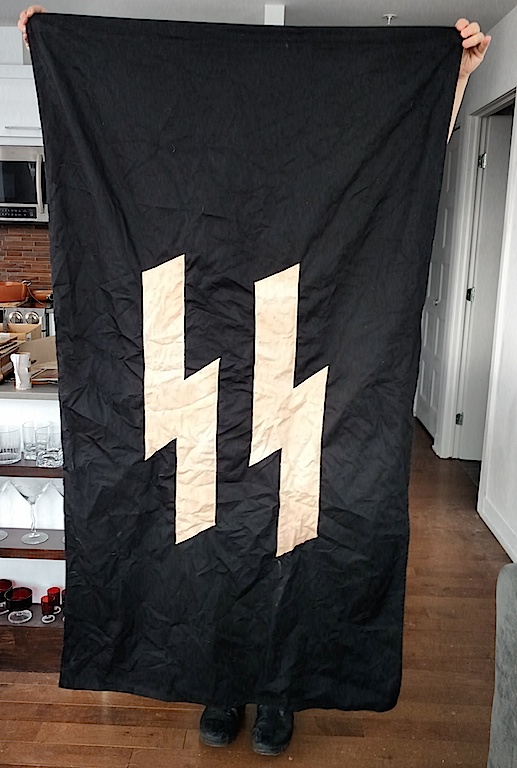 WW2 GERMAN NAZI WAFFEN SS LARGE BLACK SS FLAG DOUBLE SIZE WITH POLE HANGER
