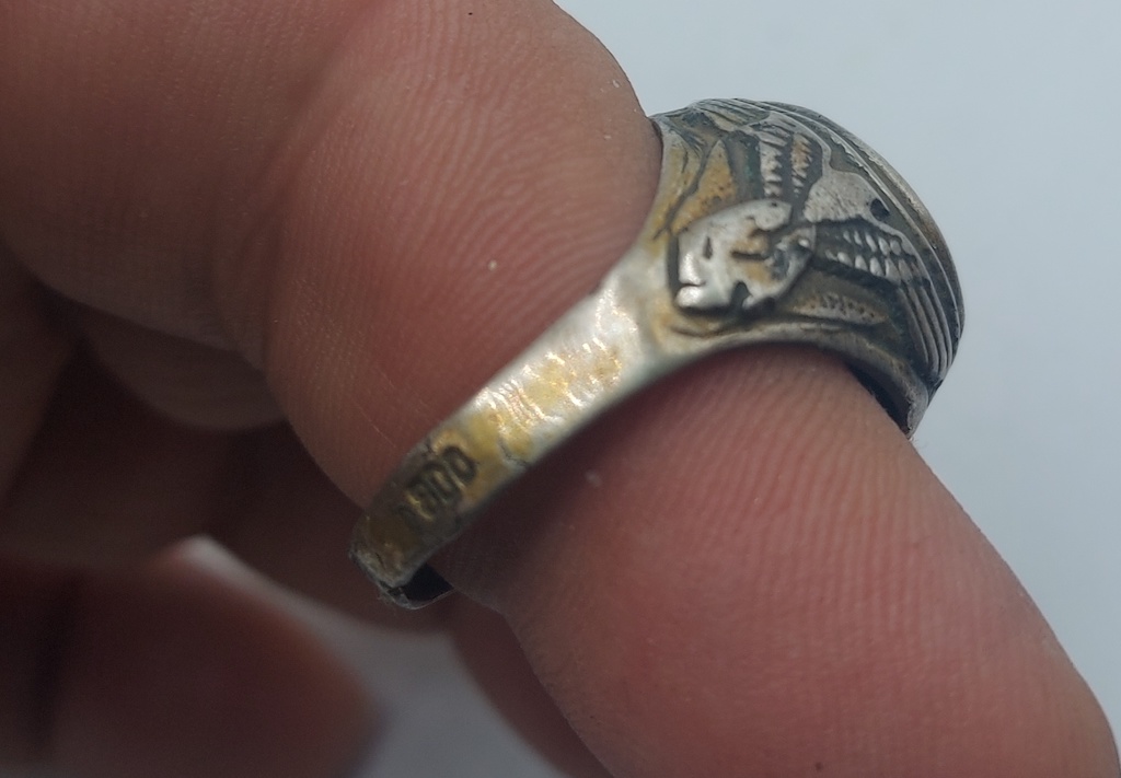 Waffen SS officer silver ring marked SS runes, RZM & silver 800